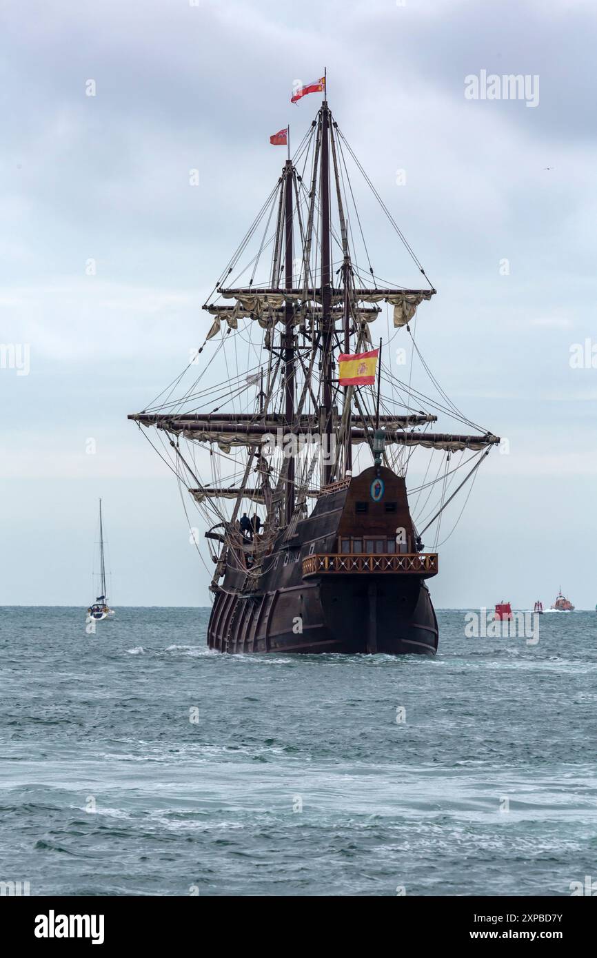 Poole, Dorset UK. 5th August 2024. The Galeon Andalucia tallship leaves ...