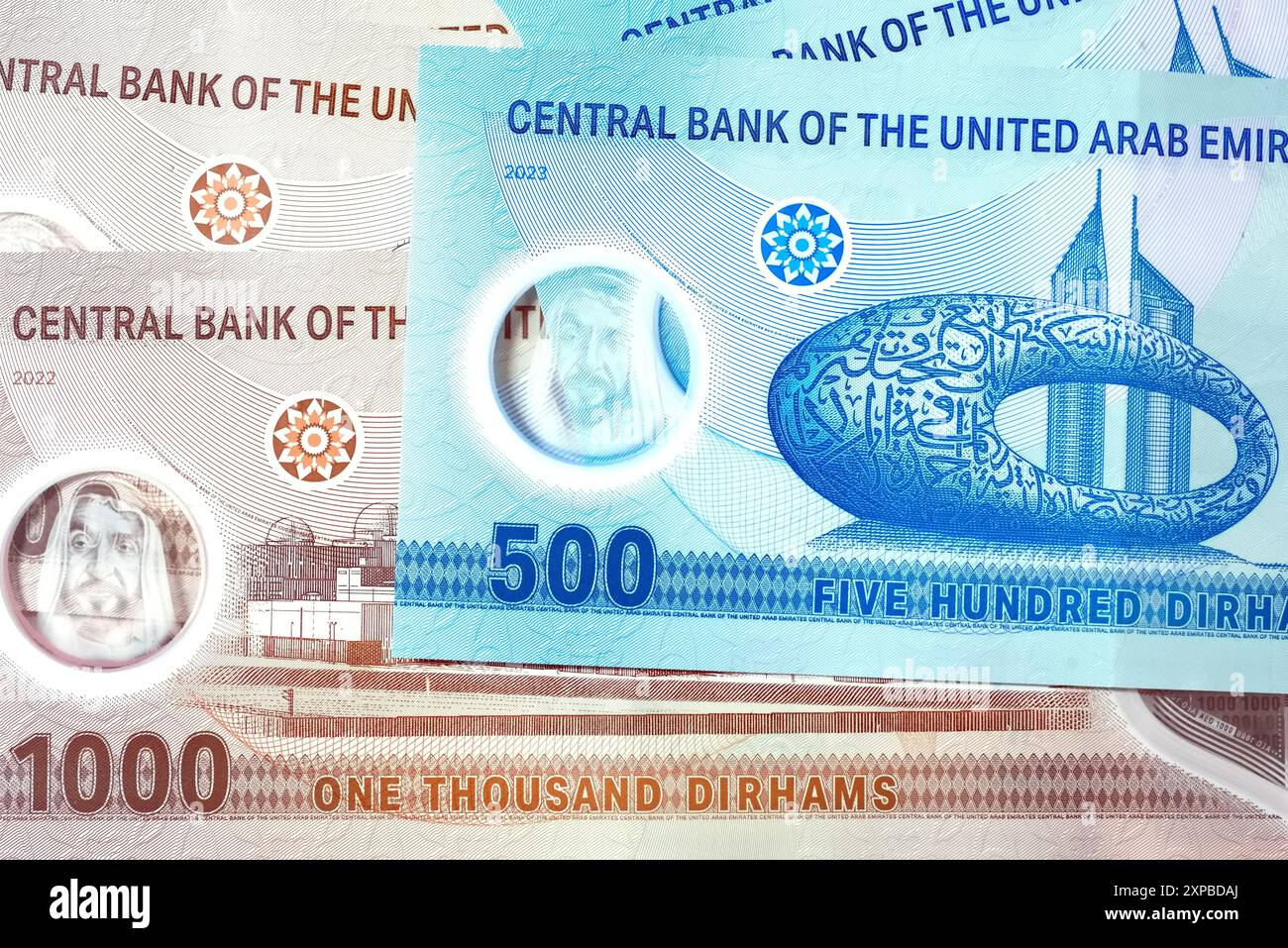 Close up Dirhams currency, AED, Bank note and coins, United Arab ...