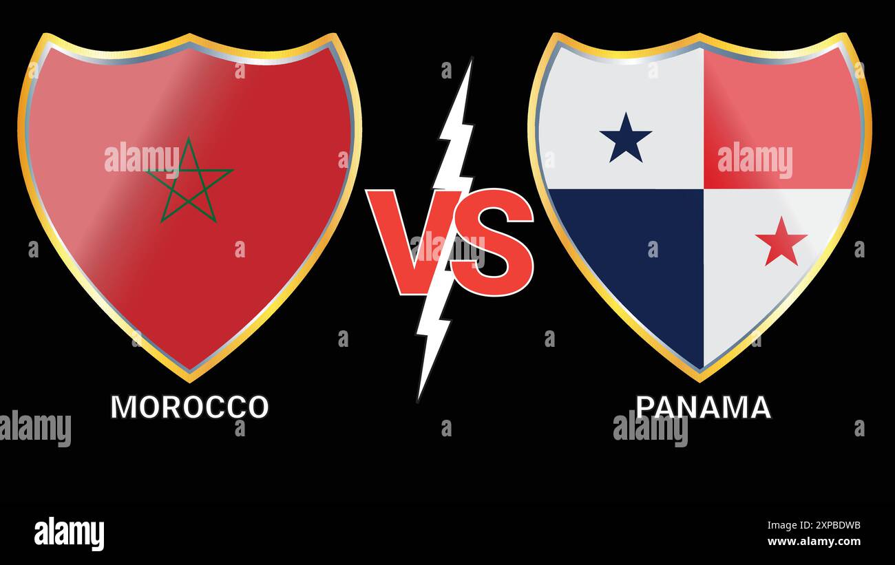 Morocco vs Panama soccer football match with black background and ...