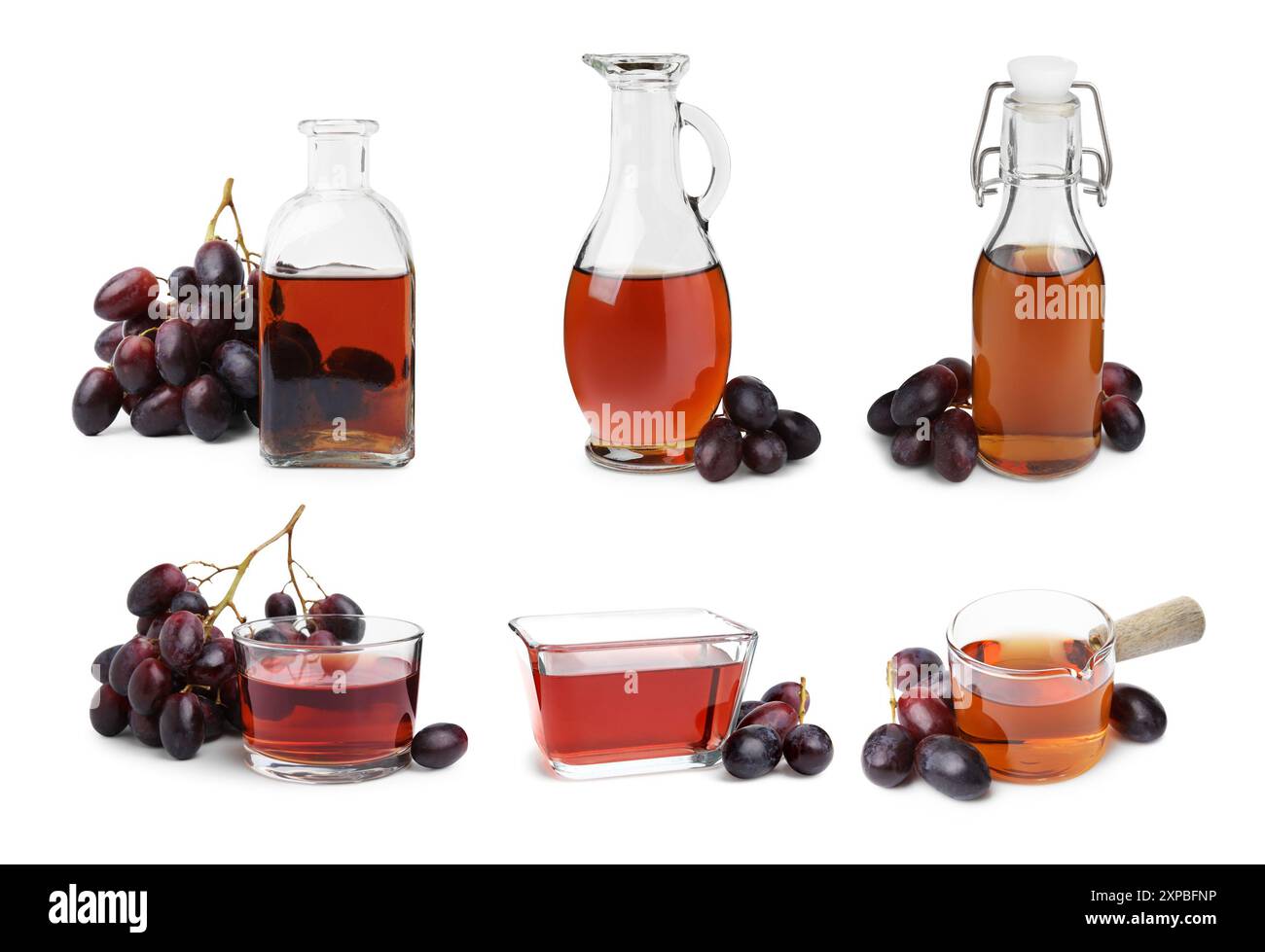 Wine vinegar and fresh grapes isolated on white, set Stock Photo - Alamy