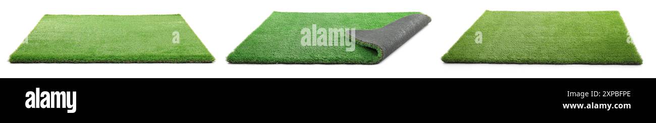 Green artificial turf isolated on white, set Stock Photo - Alamy