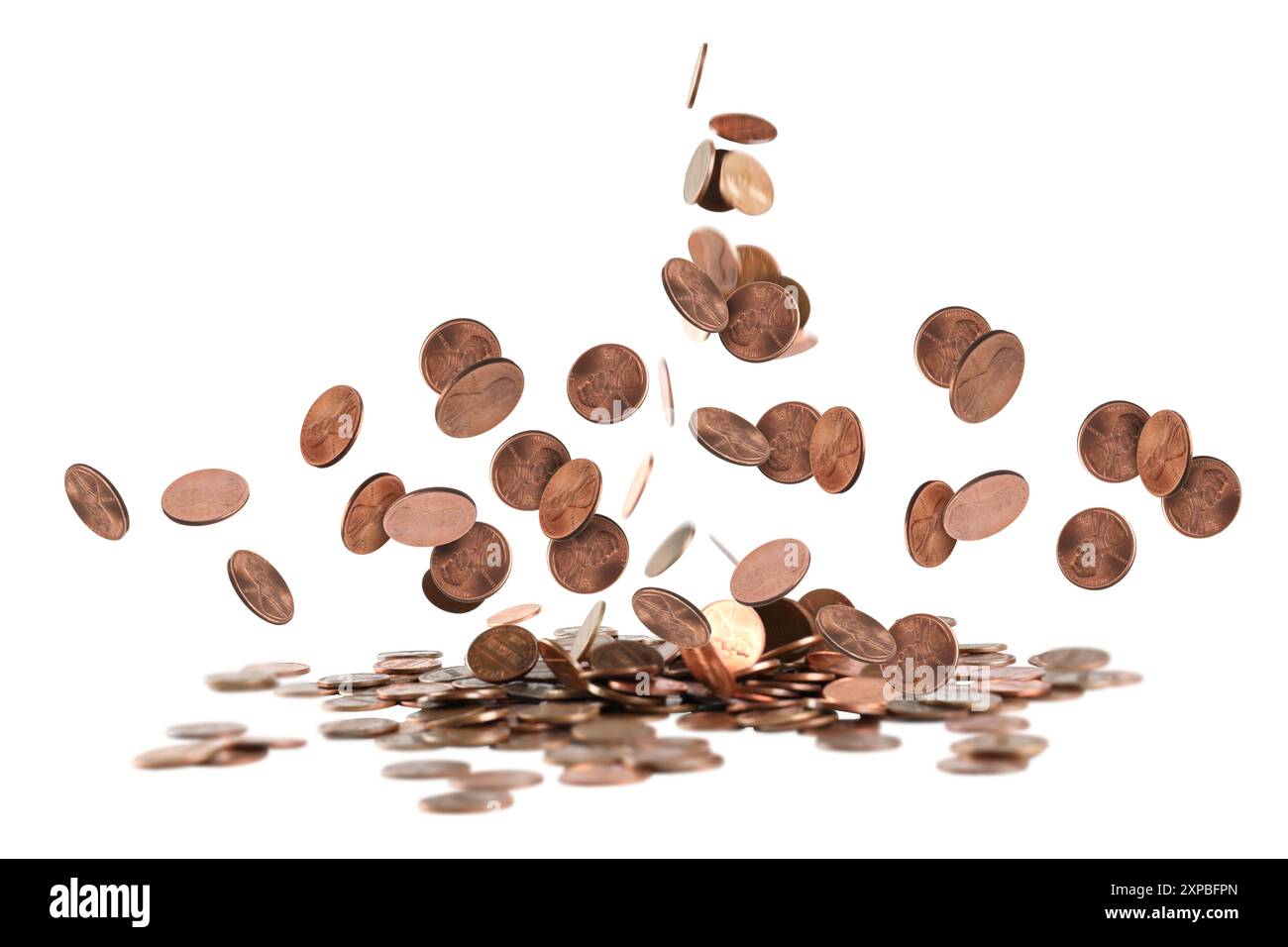Cent coins falling white background Cut Out Stock Images & Pictures - Alamy