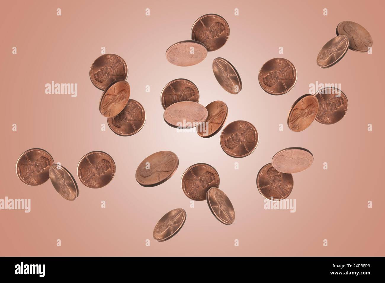 United States one cent coins in air or pink rose gold background Stock ...