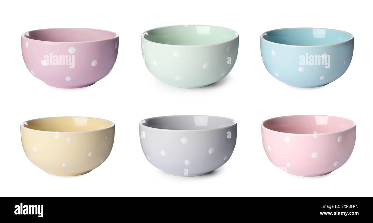 Bowls of different colors isolated on white, set Stock Photo - Alamy