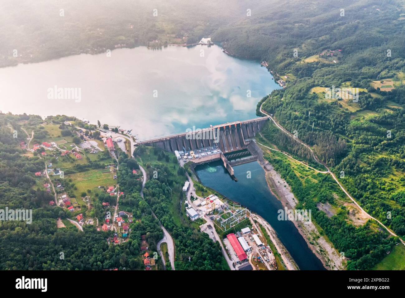 Summer view of the hydroelectric power station in the picturesque ...