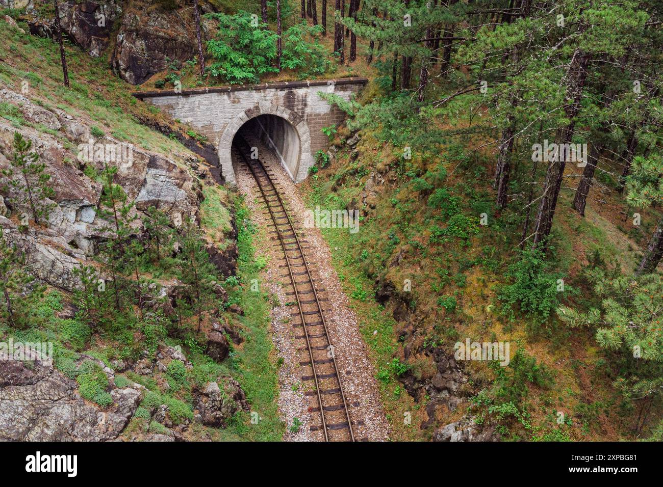 An aerial perspective of the famous Shargan Eight railway track in ...