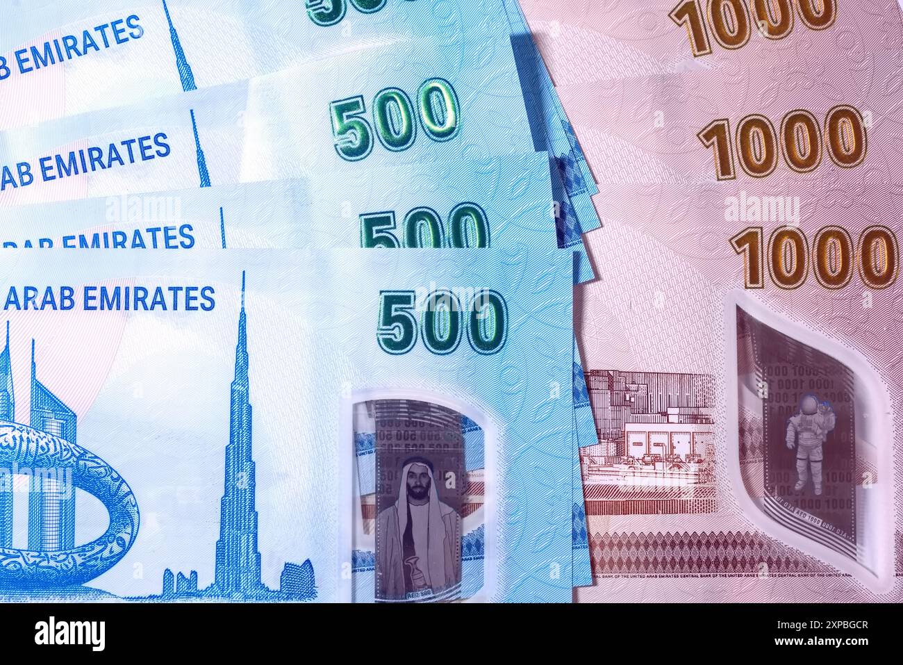 Close up Dirhams currency, AED, Bank note and coins, United Arab ...