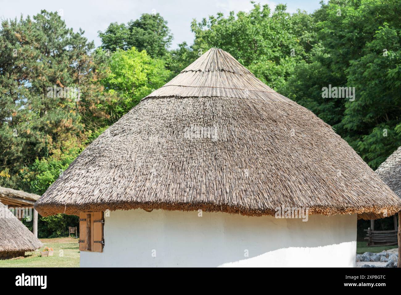 traditional thatched roof hut in a village, showcasing ancient ...