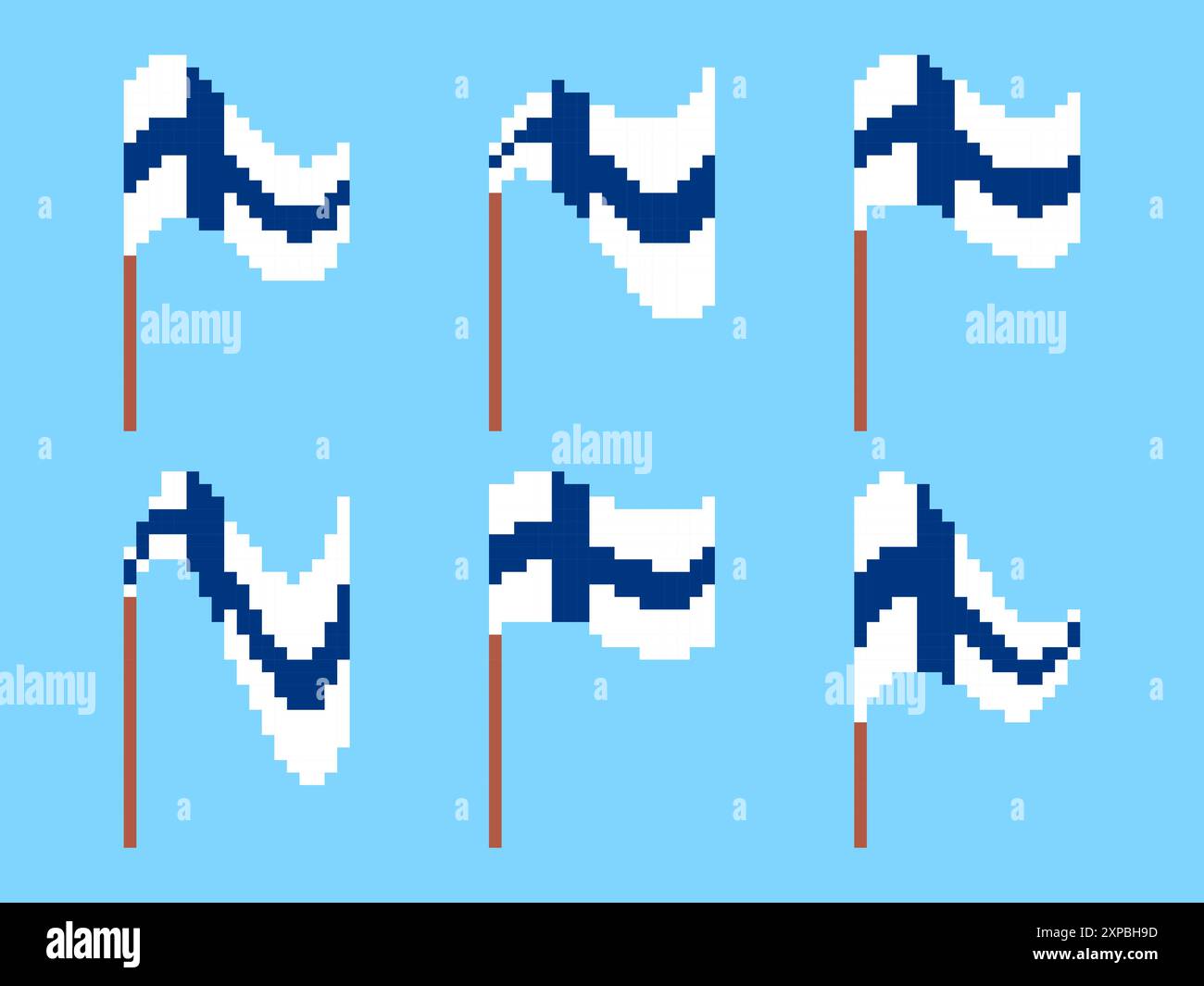 Pixel Finland flag icon set isolated on white background. Waving flag ...