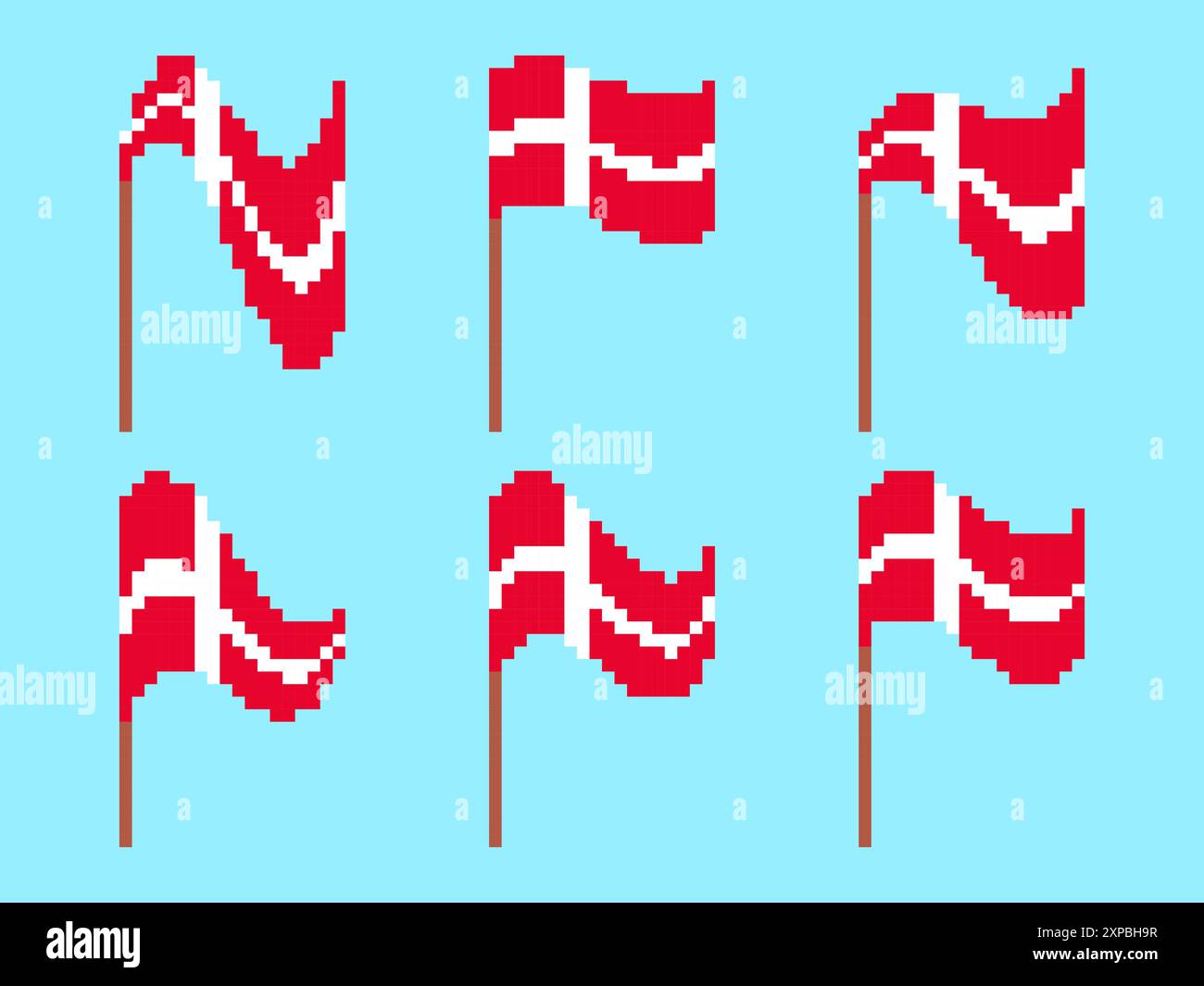 Pixel set of Denmark flag icons isolated on white background. Waving ...