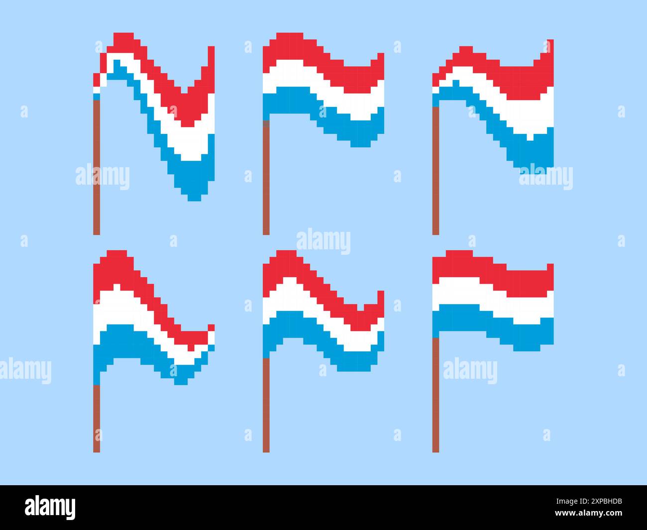 Pixel Luxembourg flag icon set isolated on white background. Waving ...