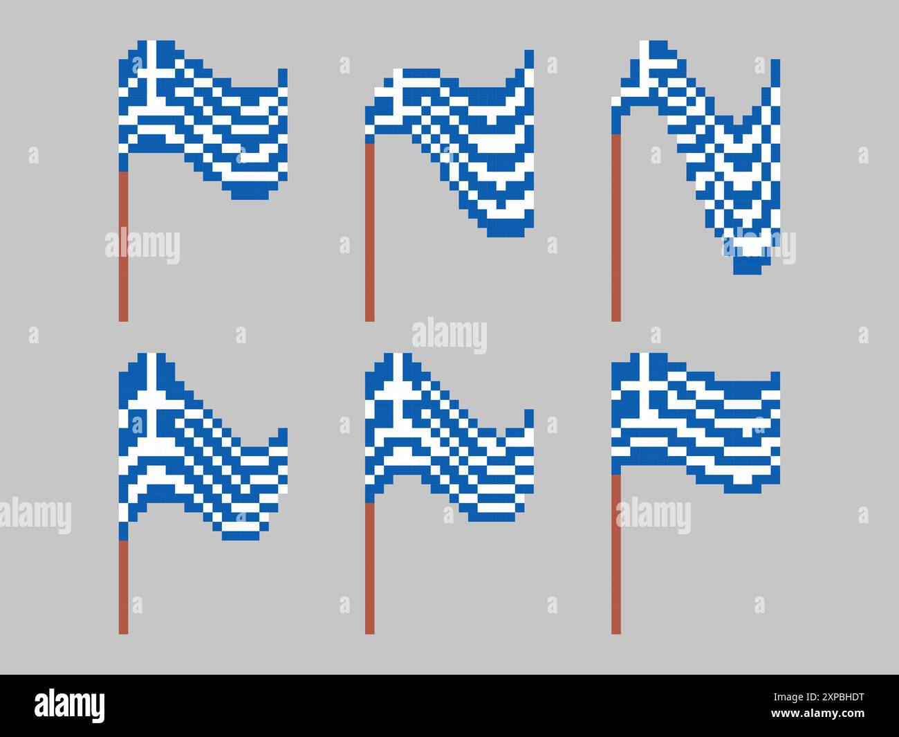 Pixel set of Greece flag icons isolated on white background. Waving ...