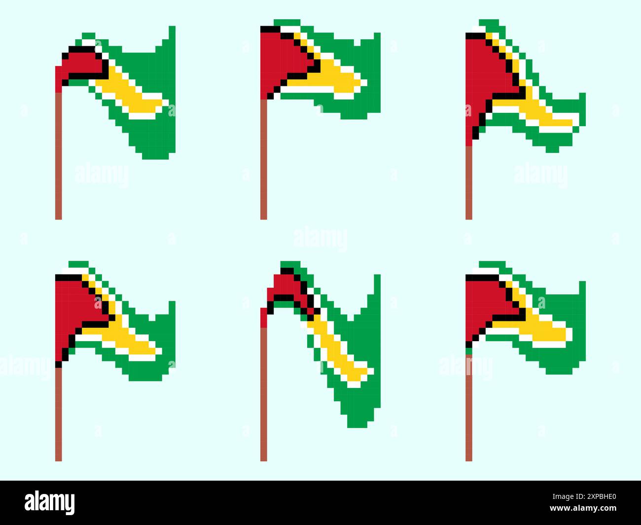 Pixel Guyana flag icon set isolated on white background. Waving flag of ...