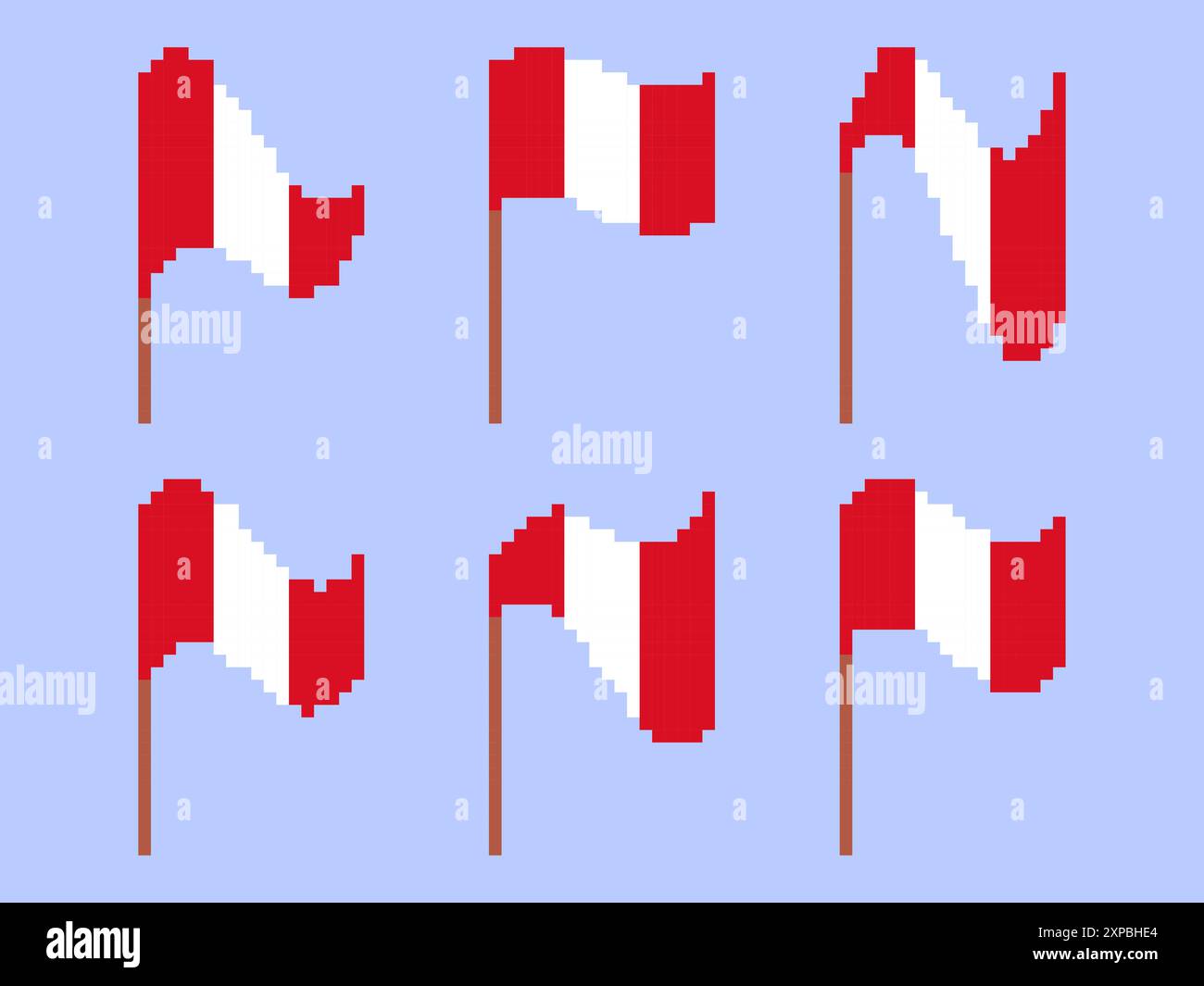 Pixel Peru flag icon set isolated on white background. Waving flag of ...