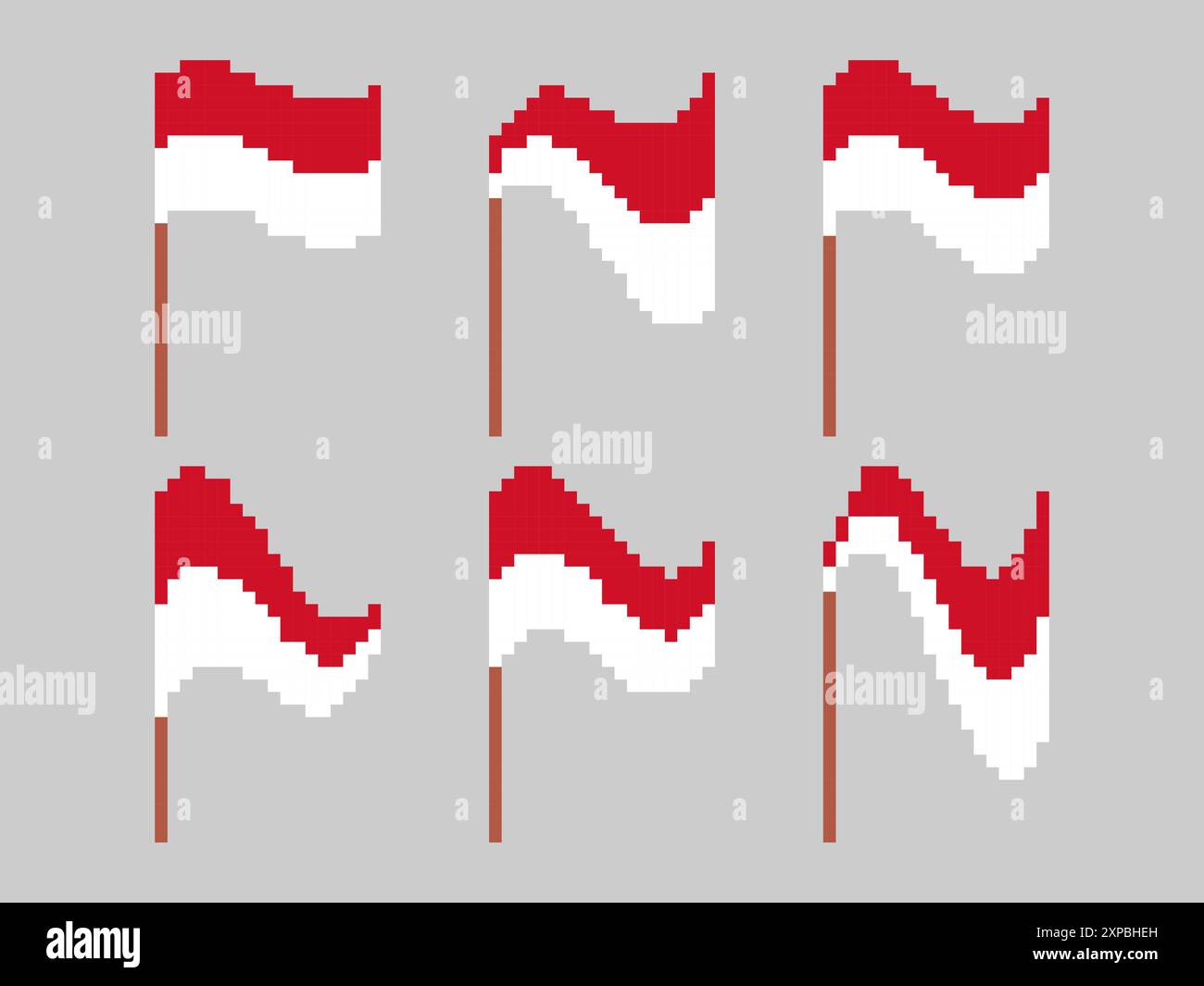 Pixel Monaco flag icon set isolated on white background. Waving flag of ...