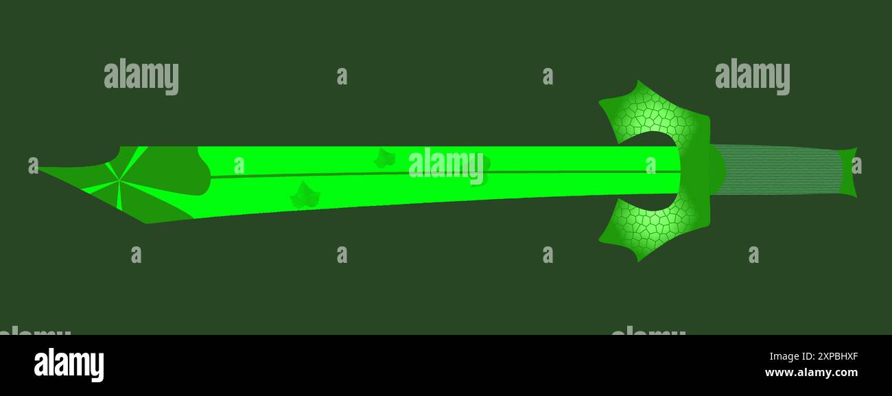 Illustration of a sword with a leaf design and a dominant bright green ...