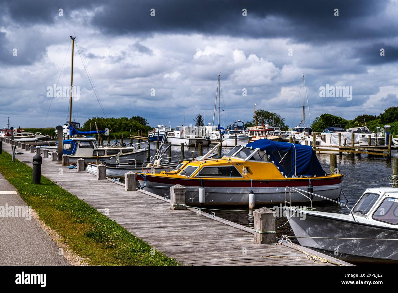 Small boats in Stauning harbor harbour at the fjord in Denmark Stock ...