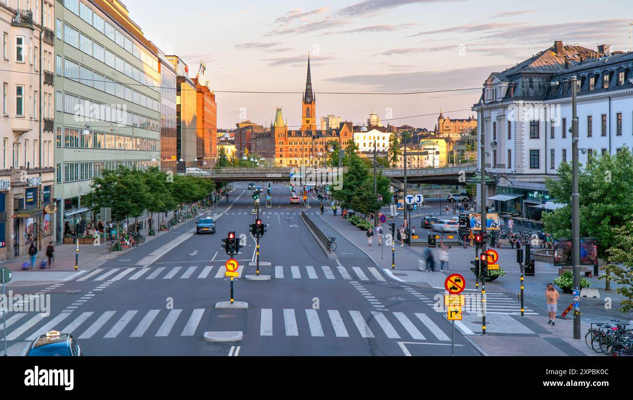 Vasagatan, Vasa Street, evening light, the old town of Stockholm in the ...