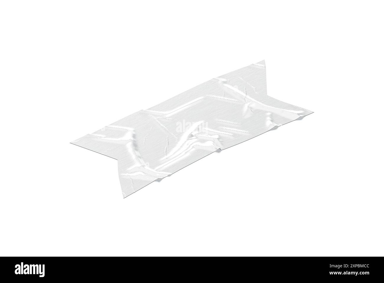 Blank white rectangle cut adhesive crumpled tape mockup, side view, 3d ...