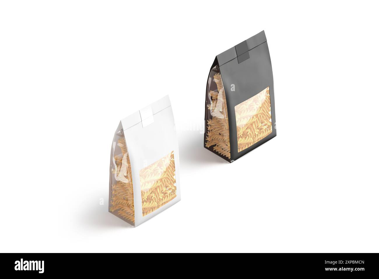 Blank white paper transparent pack with fusilli pasta mockup, isolated ...