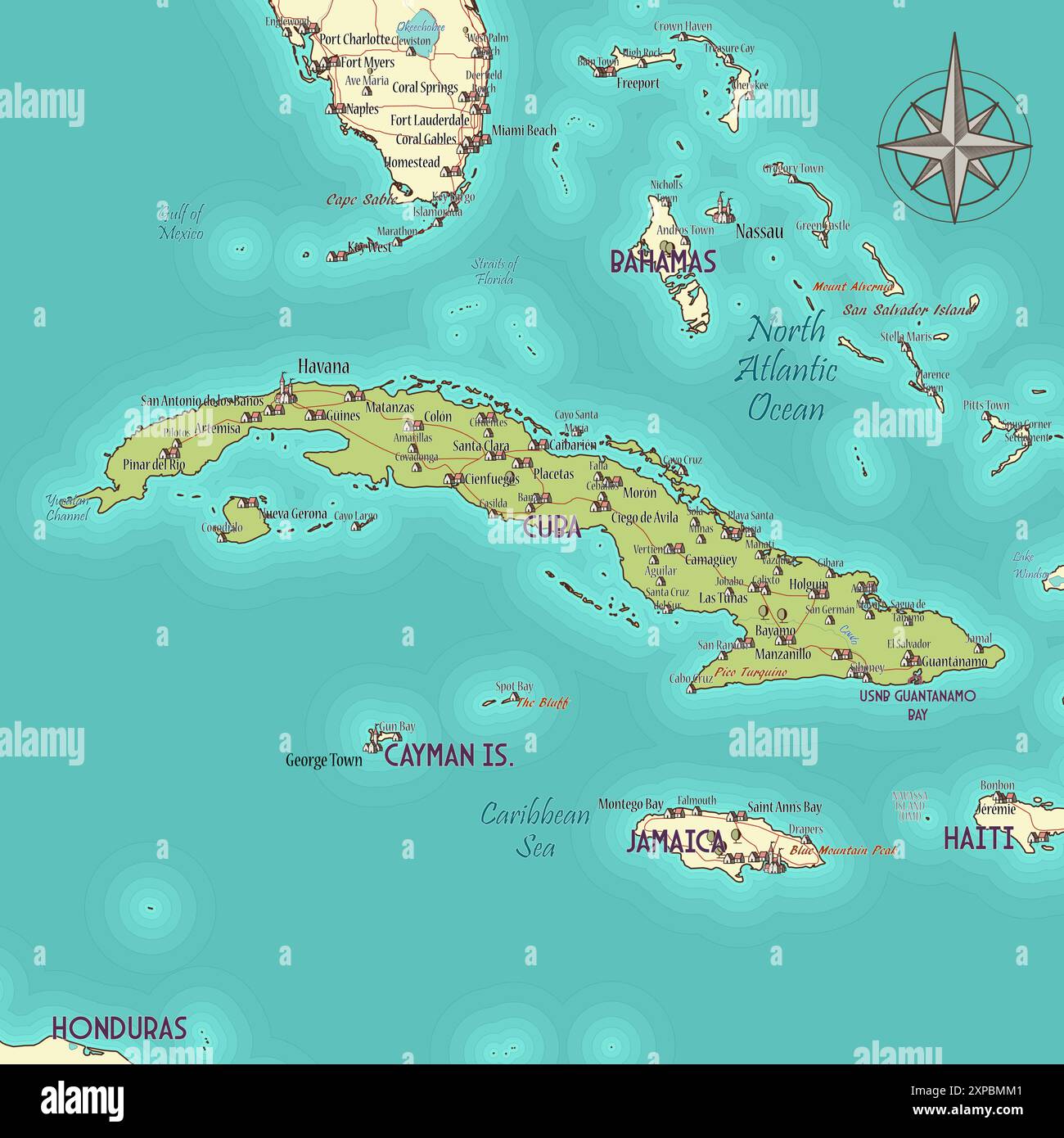 Vintage caribbean map Stock Vector Images - Alamy