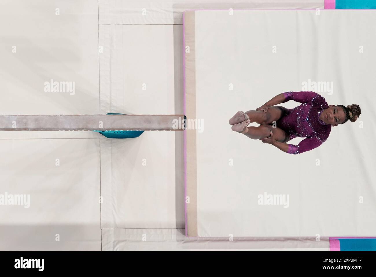 Rebeca Andrade, of Brazil, performs on the beam during the women's ...