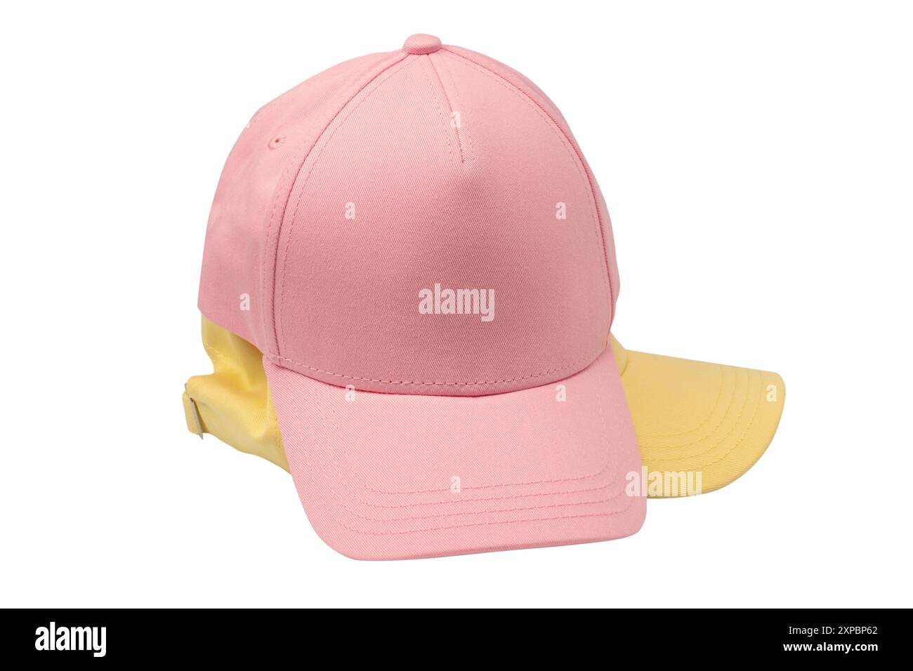 Pink and yellow cap isolated on white background Stock Photo - Alamy