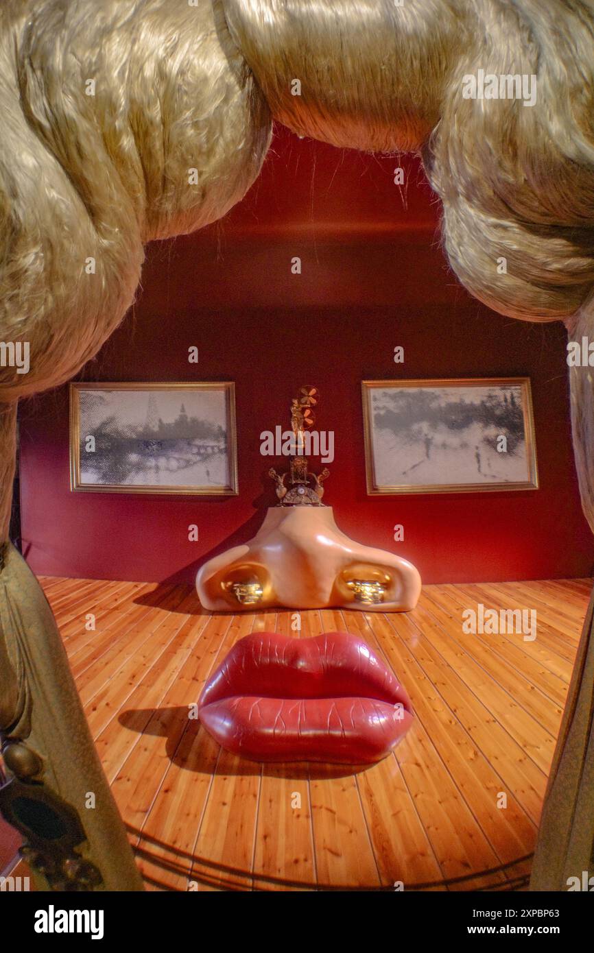 Figueres, Spain - 3 Aug, 2024: Female face installation in the Mae West ...