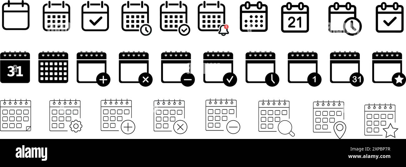 Calendar icon set. Containing date, schedule, month, week, appointment ...