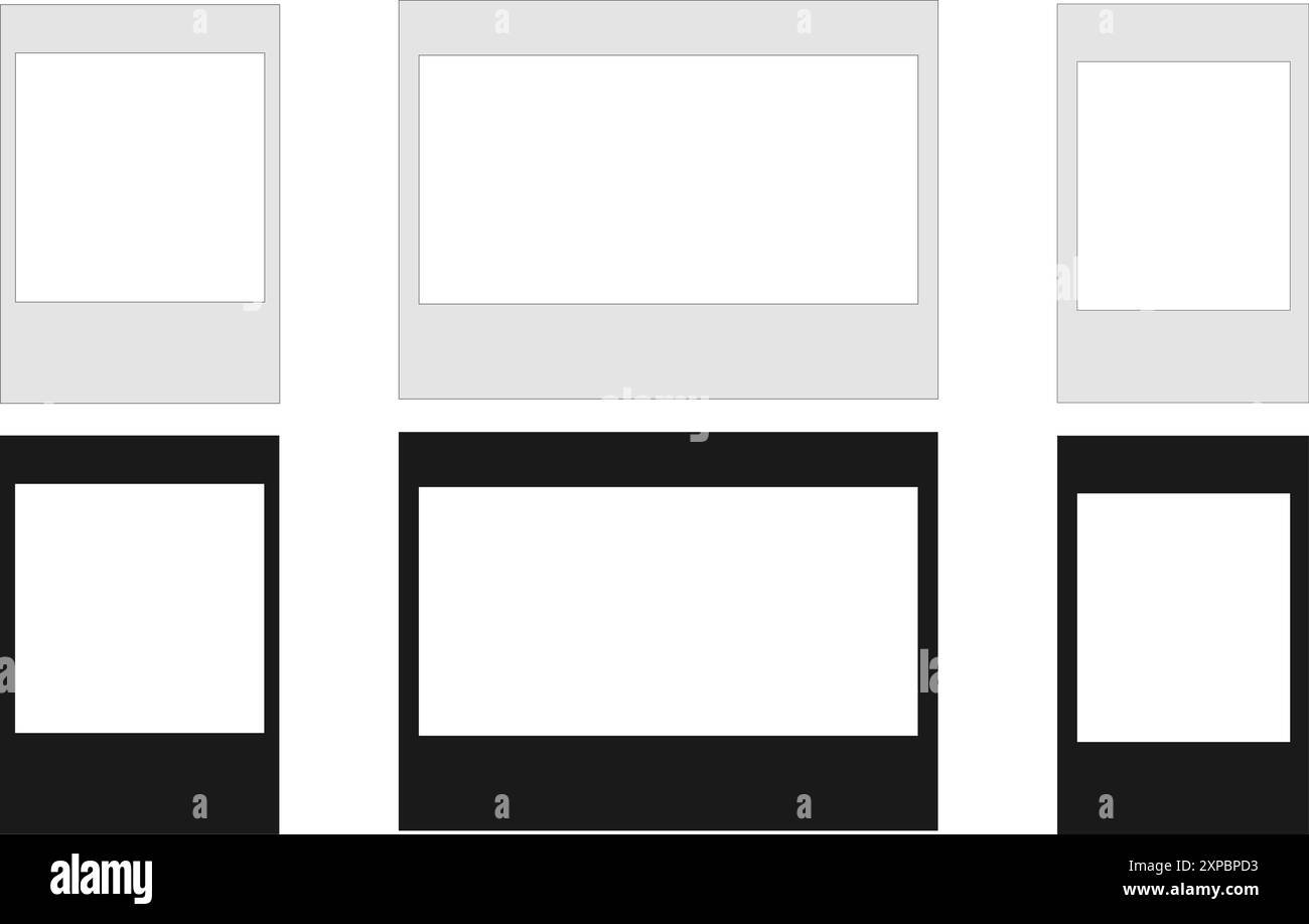Set of empty white photo frames. Realistic photo card frame mockup ...
