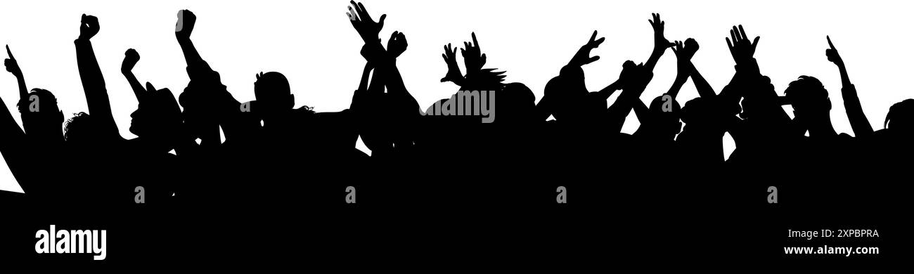 A silhouette of a happy group of young people partying together ...