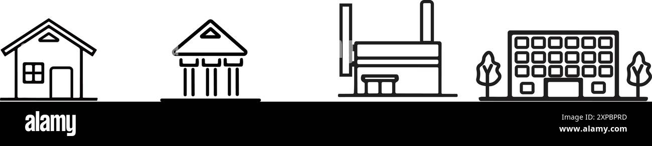 Building editable stroke and solid web icon set. Vector Stock Vector ...