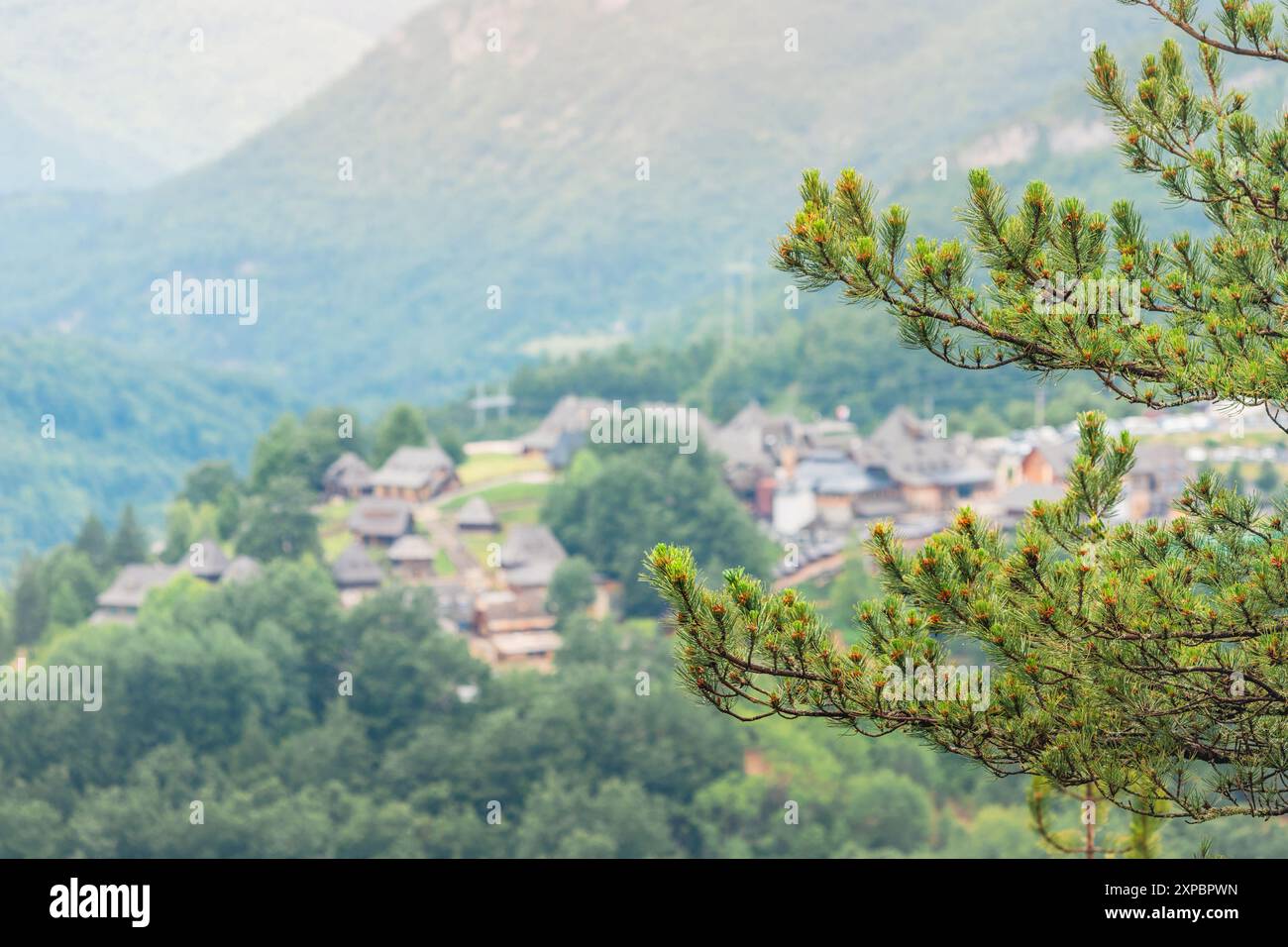 The picturesque village of Mokra Gora nestled in the Tara region ...