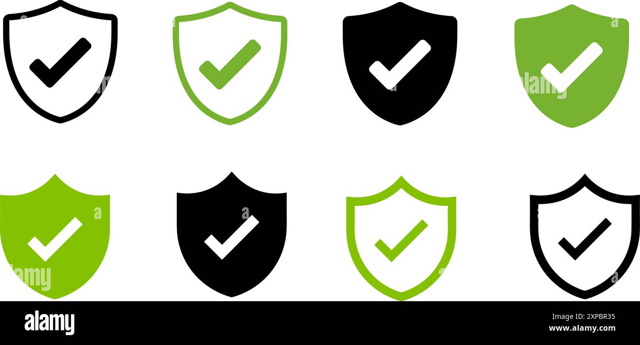Shield check mark icon or security shield protection icon with tick symbol. Protection approve ...