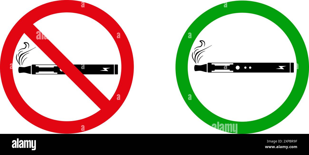 No smoking vape sign set, vape in prohibition circle and green allowed ...
