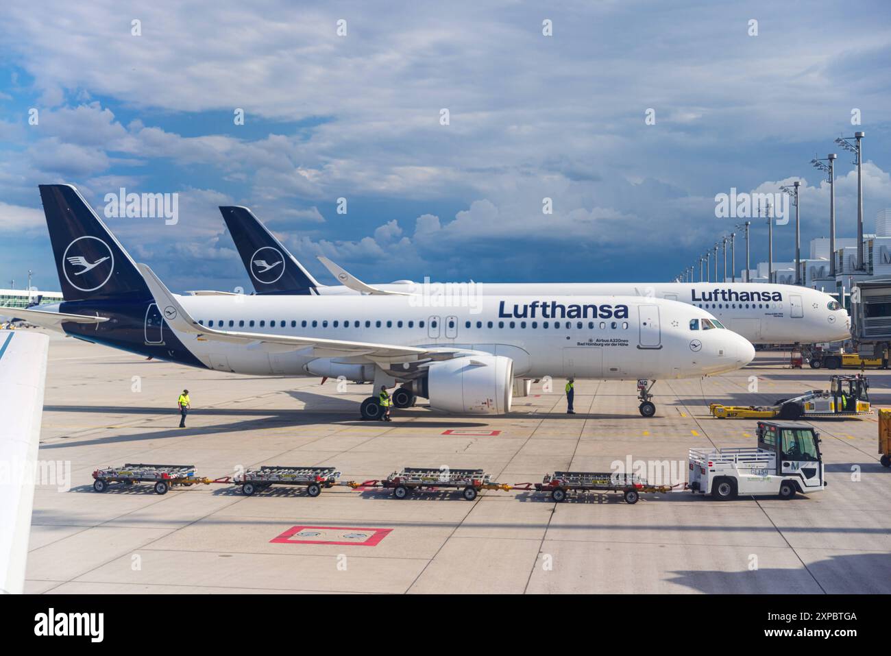 MUNICH, GERMANY, AUGUST 2024: Lufthansa airbus airplanes parked on ...