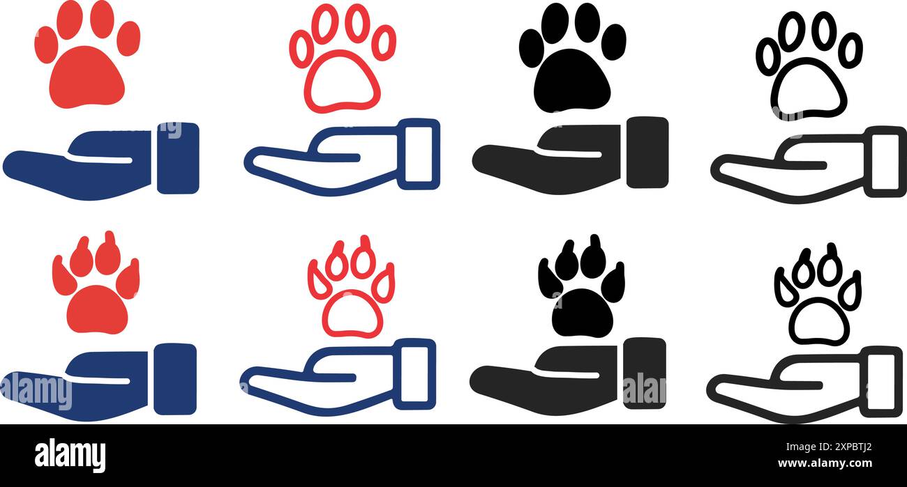 Vector illustration of Paw in hand icon set isolated. Vector ...