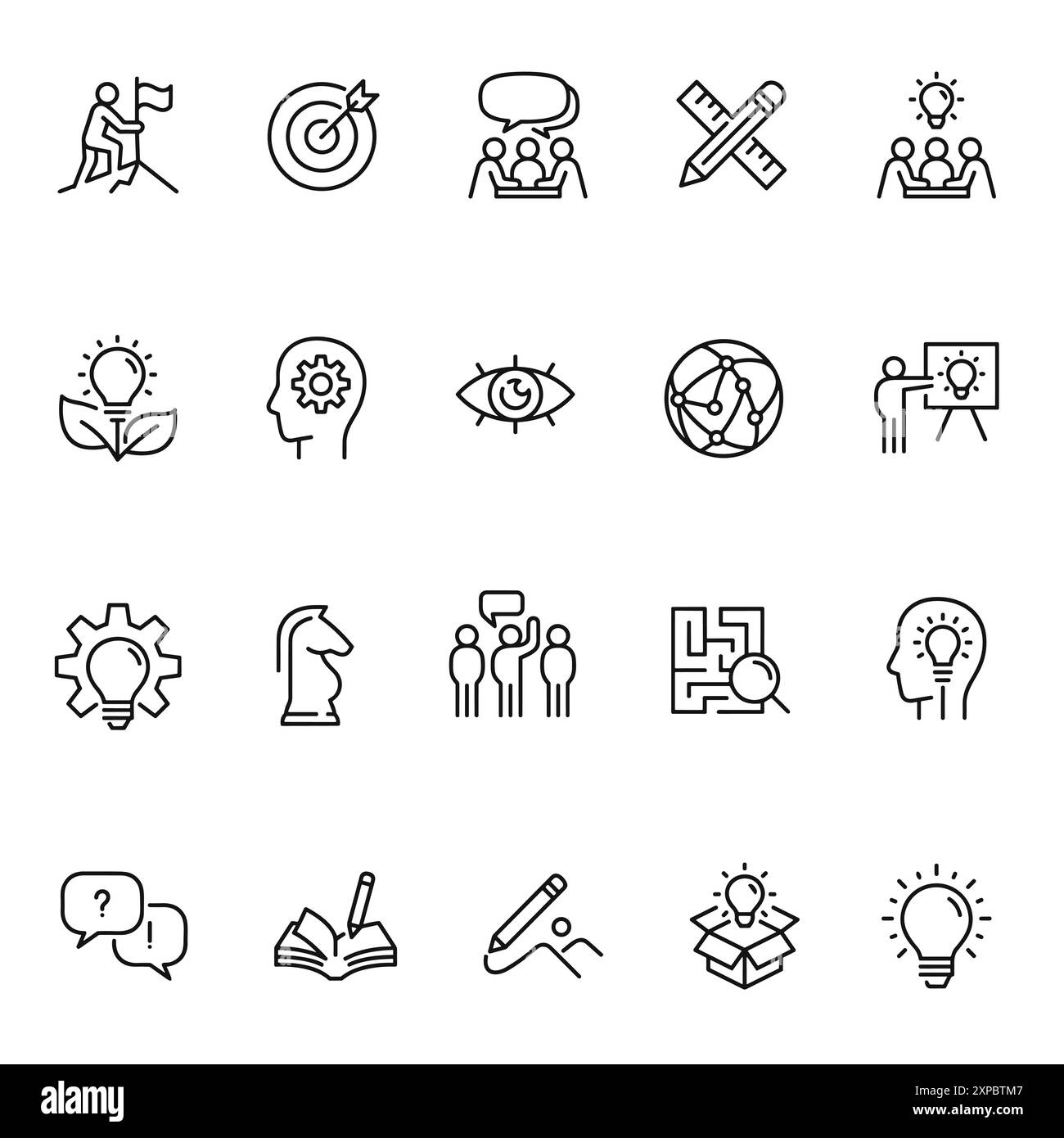 Idea line icons. Creative idea line icon set. Brainstorming, lightbulb ...