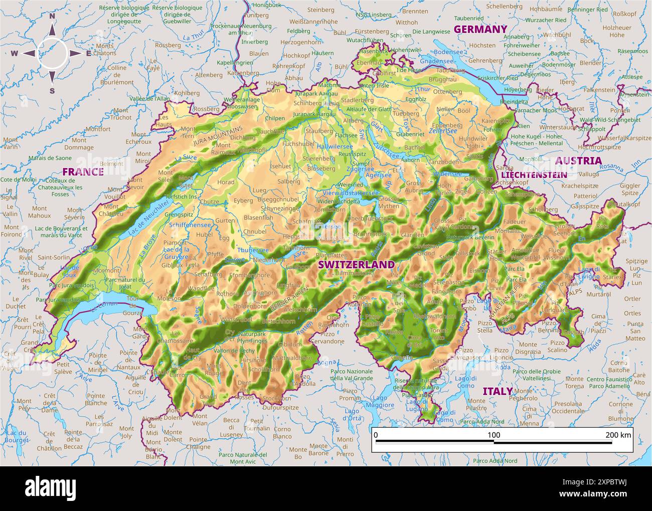 Detailed physical map of Switzerland Stock Vector Image & Art - Alamy