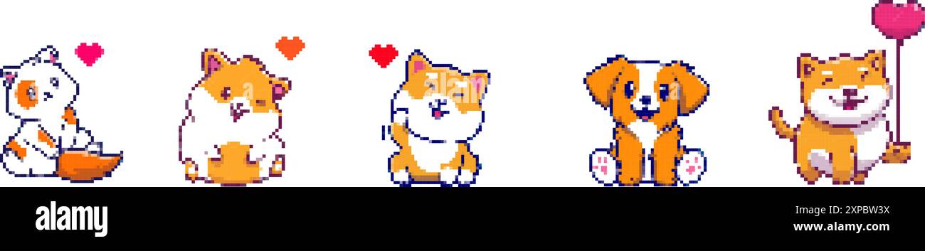 Cat, dog in pixel art - isolated vector. Cute kawaii style pixel cats ...