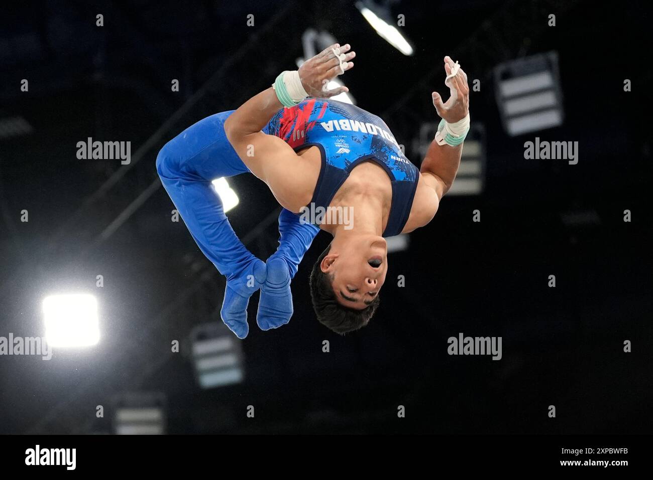Angel Barajas, of Colombia, competes during the men's artistic ...