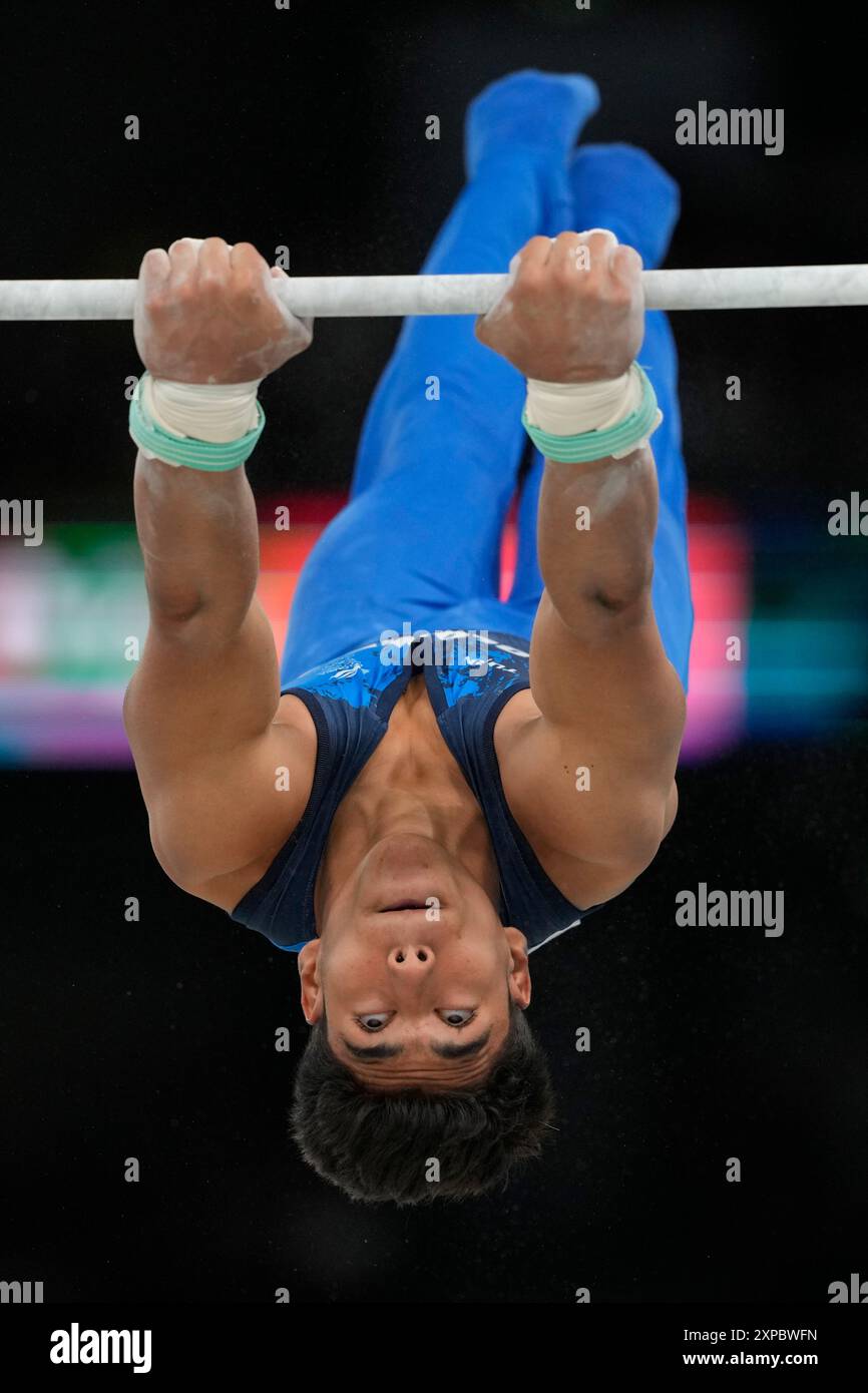 Angel Barajas, of Colombia, competes during the men's artistic ...