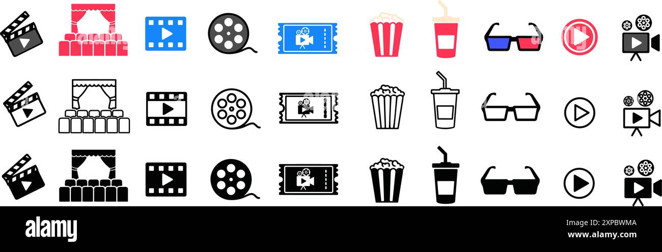 Cinema icons vector set. Movie, film, video, TV, and more icons for ...