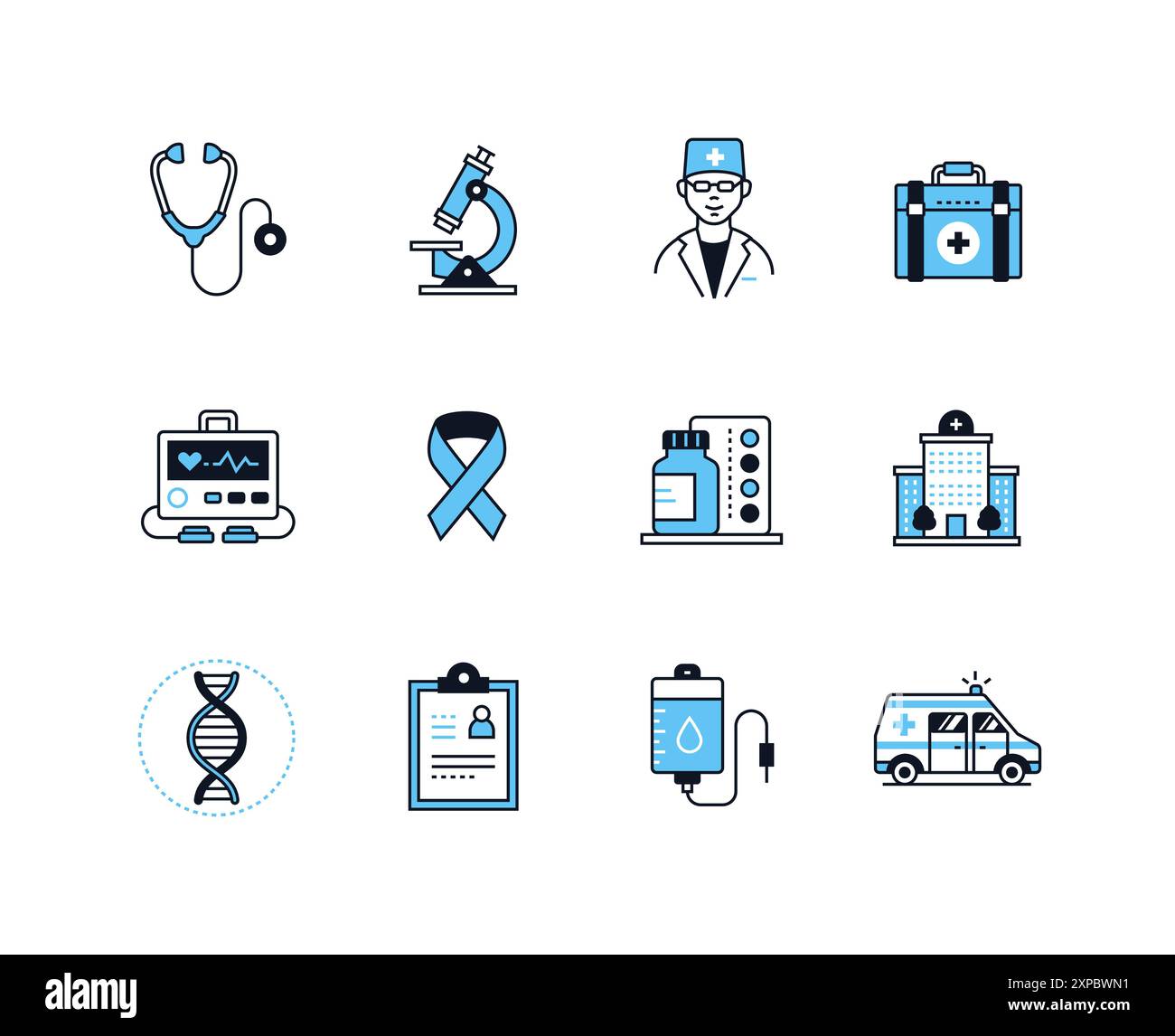 Hospital and health problems - line design style icons set Stock Vector ...