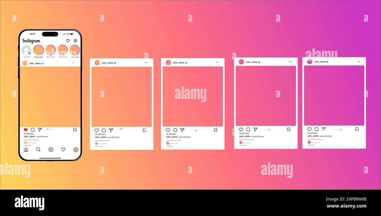 Post Instagram feed frame mockup with smartphone Iphone 15 pro max mock ...
