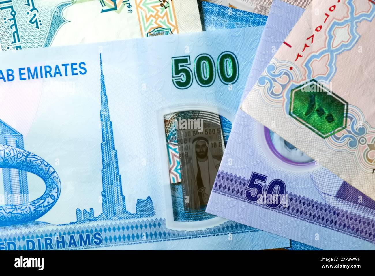 Close up Dirhams currency, AED, Bank note and coins, United Arab ...