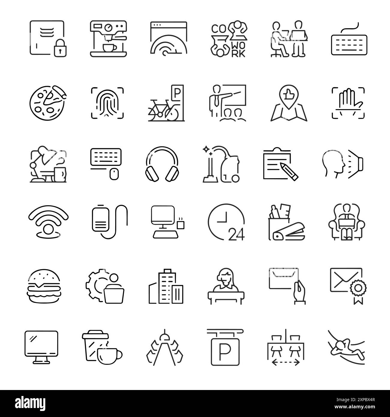 Set of linear Office coworking icons. 64px and 256px editable Stock ...