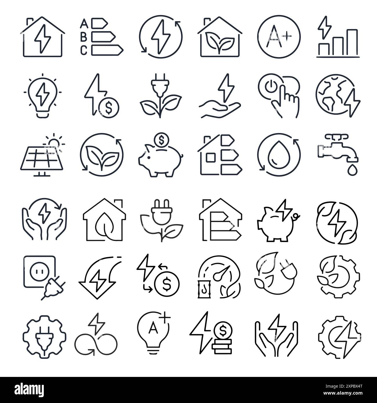 Line icons about energy efficiency and saving. Sustainable development. Thin line icon set ...