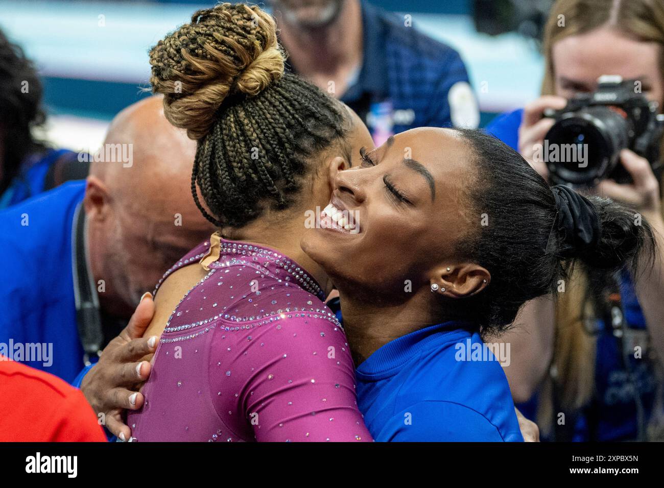 Paris, France. 05th Aug, 2024. Rebeca Andrade of Brazil. and Simone ...