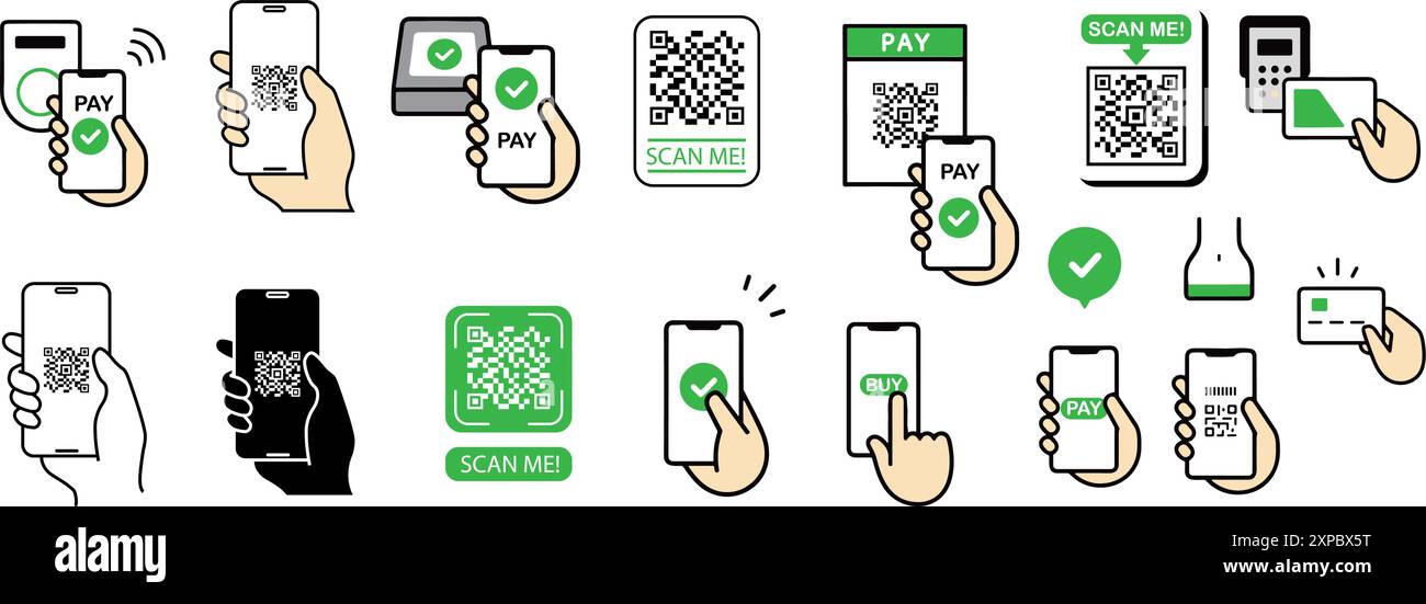 Set of icons for cashless payments and smartphone payments such as ...
